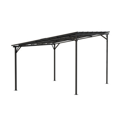 Outdoor Garden Tilted Roof Canopy Wall-Mounted Metal Canopy, Grey