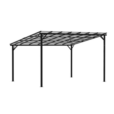 Outdoor Garden Tilted Roof Canopy Wall-Mounted Metal Canopy, Grey