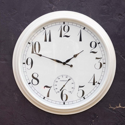 Outdoor Garden Wall Clock with Thermometer Big Time White 90cm | DIY at B&Q