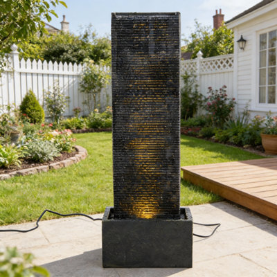 Outdoor Garden Wall Standing Water Feature Fountain with Warm Light W ...