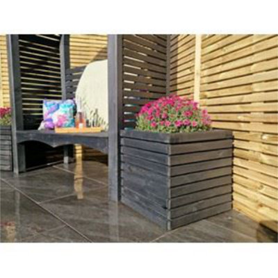 Outdoor Garden Wooden Planter Black 50 x 50 x 50cm Contemporary Square ...