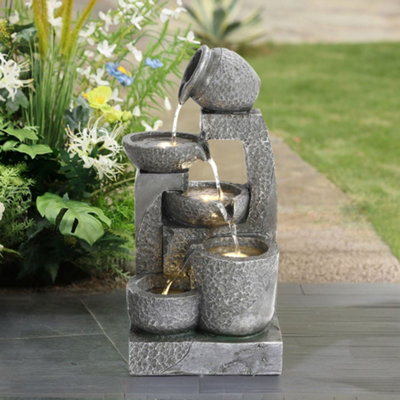 Outdoor Grey Rockery Solar Powered Cascading Water Feature Garden ...