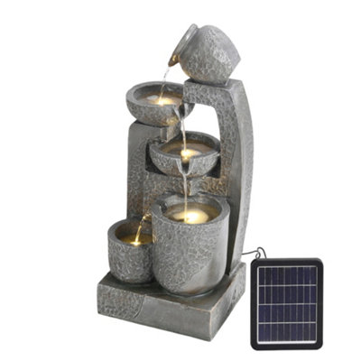 Outdoor Grey Rockery Solar Powered Cascading Water Feature Garden ...