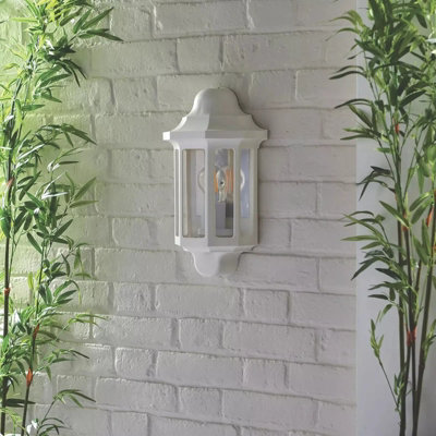 Outdoor Half Lantern Wall Light Matt White IP44 LED Pathway Walkway ...