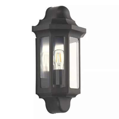 Outdoor Half Lantern Wall Light Satin Black IP44 LED Robust Garden ...
