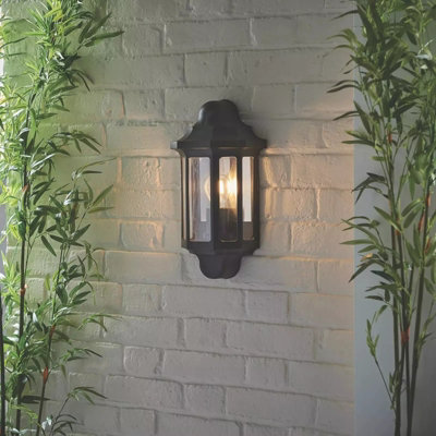 Outdoor Half Lantern Wall Light Satin Black IP44 LED Robust Garden ...