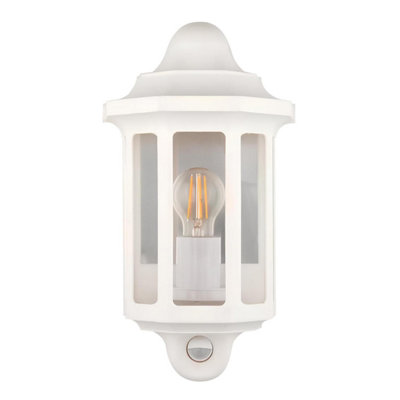 Outdoor Half Lantern Wall Light With PIR Sensor Matt White IP44 LED Lantern