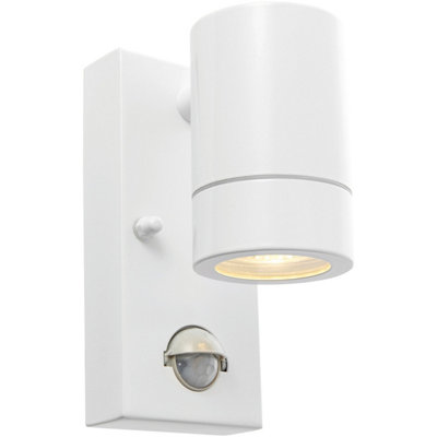Outdoor IP44 Wall Downlight with PIR Sensor - 7W GU10 LED - Gloss White ...