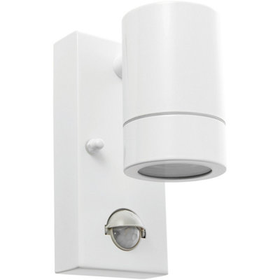 Outdoor IP44 Wall Downlight with PIR Sensor - 7W GU10 LED - Gloss White ...