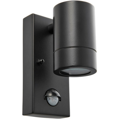 Outdoor IP44 Wall Downlight with PIR Sensor - 7W GU10 LED - Matt Black