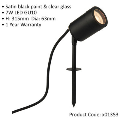 Outdoor IP65 Ground Spike Spotlight - 7W GU10 LED - Satin Black Finish