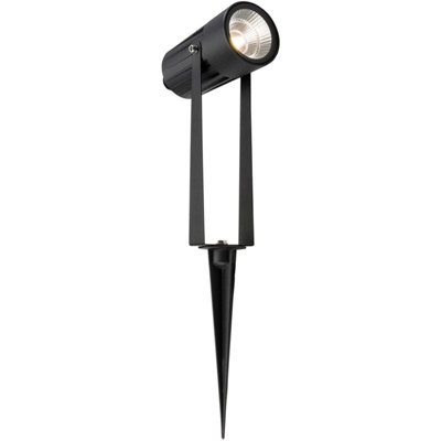 Outdoor IP65 Ground Spike Spotlight - 7W Warm White LED - Matt Black Finish