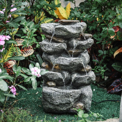 Outdoor LED Waterfall Rockery Garden Decor Electric Fountain Water ...