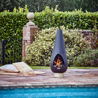 Shop Outdoor Leo Fireplace in Matt Black/Antique Gold H120CM W46CM
