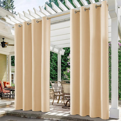 Outdoor Off-White Waterproof Polyester Patio Curtain 132cm L x 244cm W