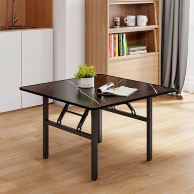 Outdoor Portable Square Black Marble Texture Wooden Folding Table Dining Table with Metal Leg W 800