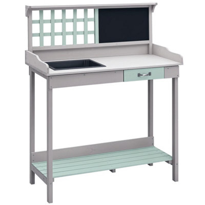 Outdoor Potting Table Bench Workstation with Wood Planting Shelves