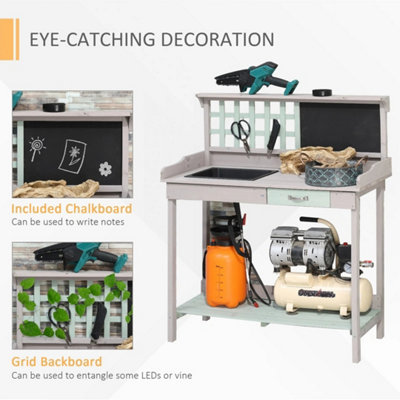 Outdoor Potting Table Bench Workstation with Wood Planting Shelves