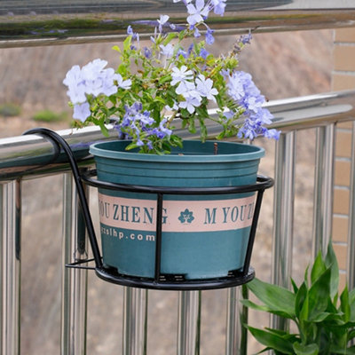 Outdoor Railing-Hanging Weatherproof Anti-Tipping Iron Flower Pot Rack