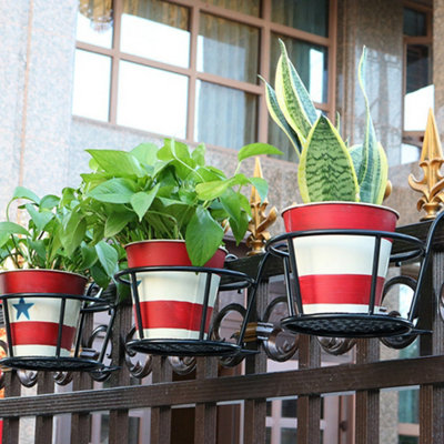 Outdoor Railing-Hanging Weatherproof Anti-Tipping Iron Flower Pot Rack