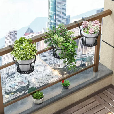 Outdoor Railing-Hanging Weatherproof Anti-Tipping Iron Flower Pot Rack
