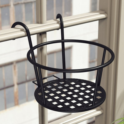 Outdoor Railing-Hanging Weatherproof Anti-Tipping Iron Flower Pot Rack