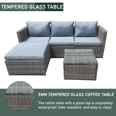 Outdoor Rattan Corner Sofa, 3 Piece L-Shaped Rattan Garden Furniture ...