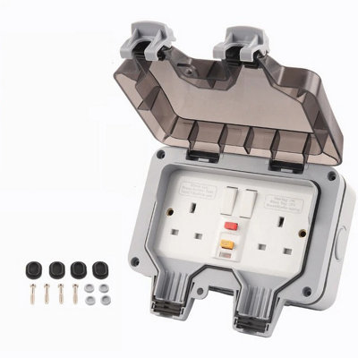Outdoor RCD Socket, Wall Electrical Outlets 2 Gang Switched 13A IP66