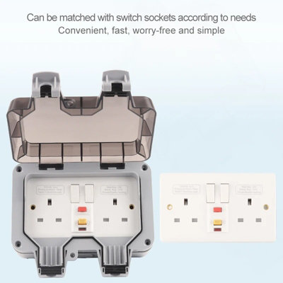 Outdoor RCD Socket, Wall Electrical Outlets 2 Gang Switched 13A IP66