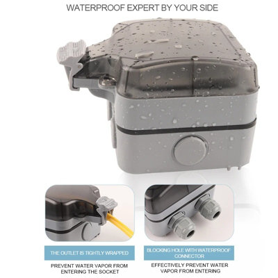 Outdoor RCD Socket, Wall Electrical Outlets 2 Gang Switched 13A IP66