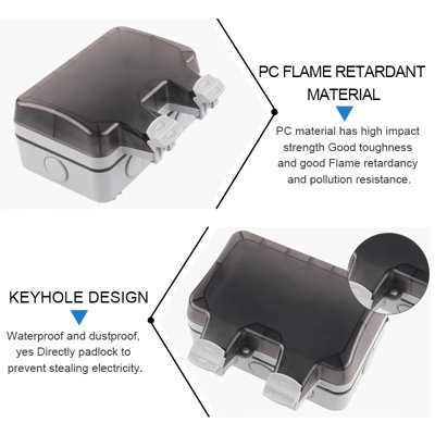 Outdoor RCD Socket, Wall Electrical Outlets 2 Gang Switched 13A IP66