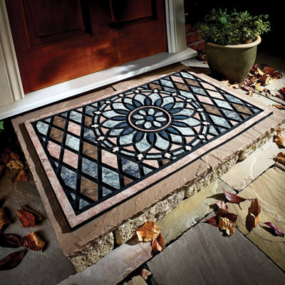 Outdoor Rectangular Door Mat Slate Effect Anti-slip Rubber Backing