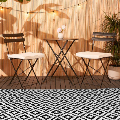 Outdoor Rug Garden Geometric Waterproof Area Mat, Black White - 120 x 170cm