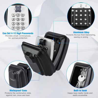 Outdoor Security Key Box Large Waterproof Wall Mounted Key Box With 12 ...