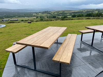 Outdoor Slatted Picnic Table with Fixed Benches - 3.0m | DIY at B&Q
