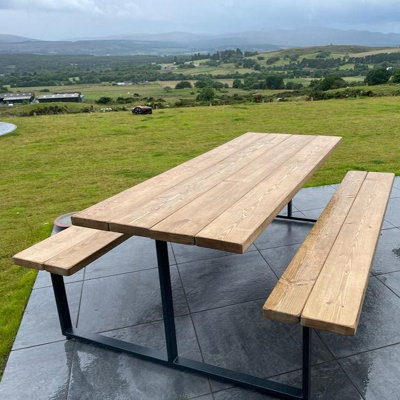 Outdoor Slatted Picnic Table with Fixed Benches - 300cm(L)