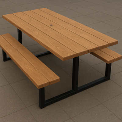 Outdoor Slatted Picnic Table with Fixed Benches - Grey Wash