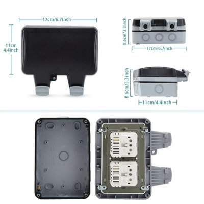 Outdoor Socket, Wall Electrical Outlets 2 Gang Switched with USB ...