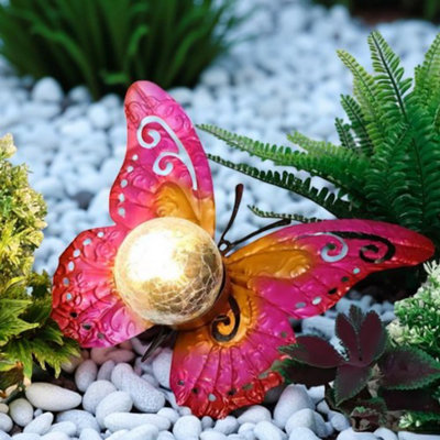 Outdoor Solar Butterfly Crackle Ball Stake Light