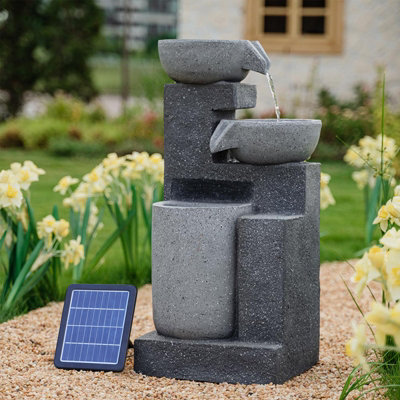 Outdoor Solar Power Garden Water Feature Fountain Rockery Decor with ...