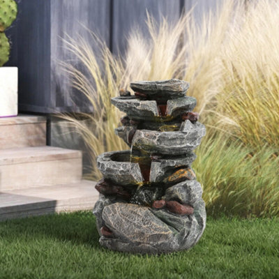 Outdoor Solar Powered Cascading Water Feature Garden Layered LED ...