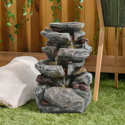 Outdoor Solar Powered Cascading Water Feature Garden Layered LED ...