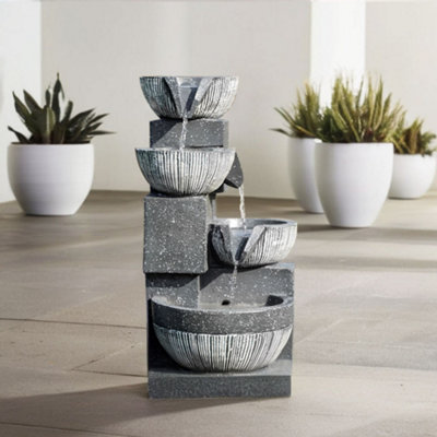 Outdoor Solar Powered Cascading Water Feature Garden Layered LED ...
