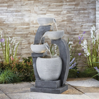 Outdoor Solar Powered Cascading Water Feature Garden Layered LED ...