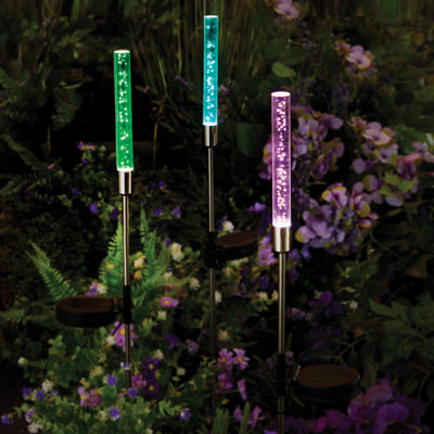 Outdoor Solar Stake Lights Set of 3 - Colour Changing Bubble Design ...