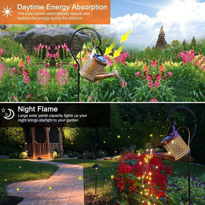Outdoor Solar Watering Can Garden Light with LED Cascade Effect & Stake