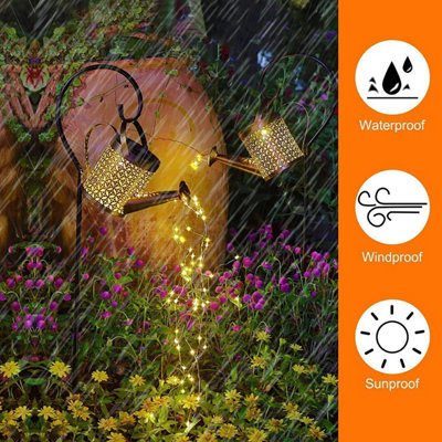Outdoor Solar Watering Can Garden Light with LED Cascade Effect & Stake