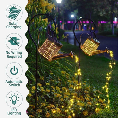 Outdoor Solar Watering Can Garden Light with LED Cascade Effect & Stake