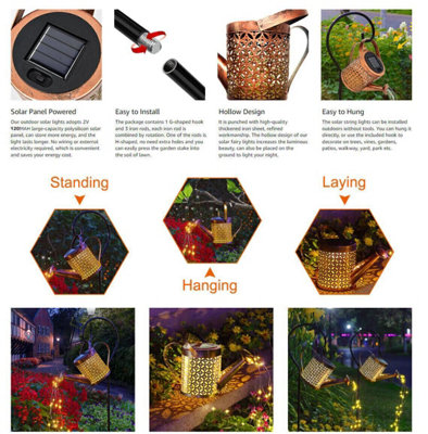 Outdoor Solar Watering Can Garden Light with LED Cascade Effect & Stake