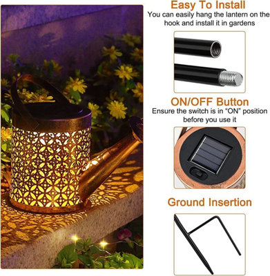 Outdoor Solar Watering Can Garden Light with LED Cascade Effect & Stake